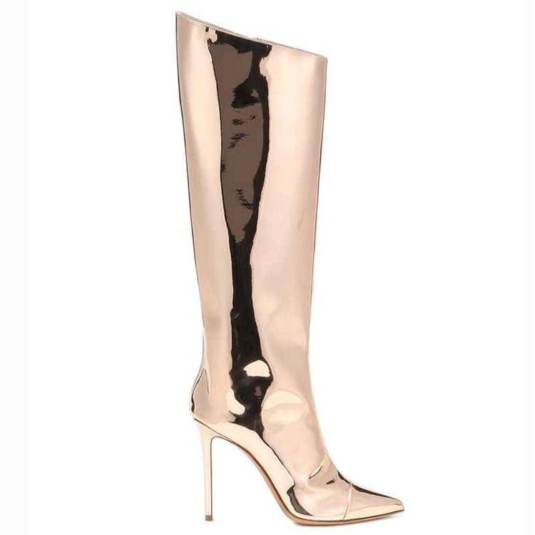 Pointed Toe Metallic High Heel Tall Boots – Shop Style Shark